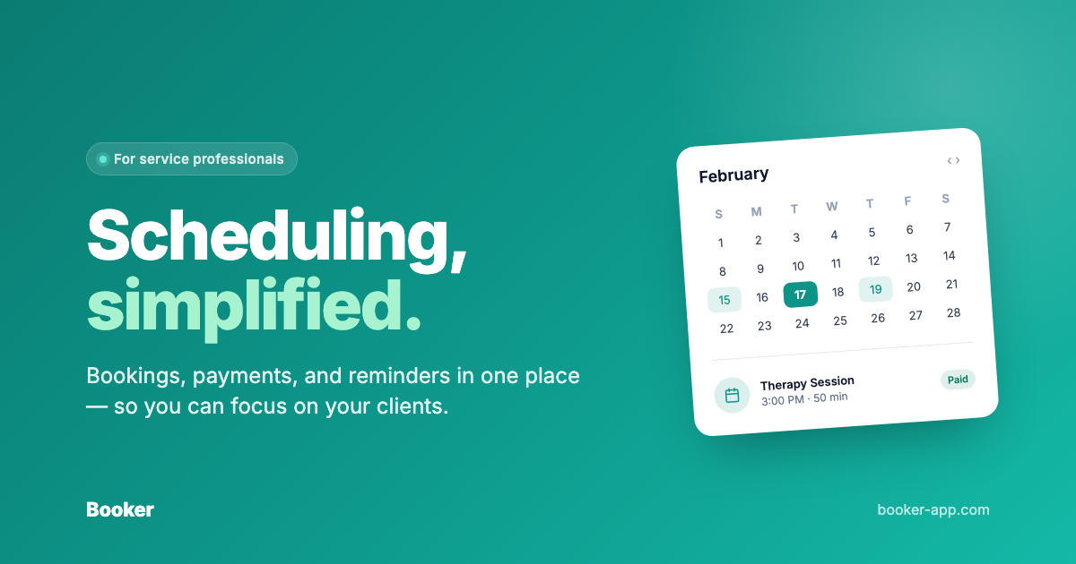 Booker - Scheduling Software for Therapists, Coaches & Professionals